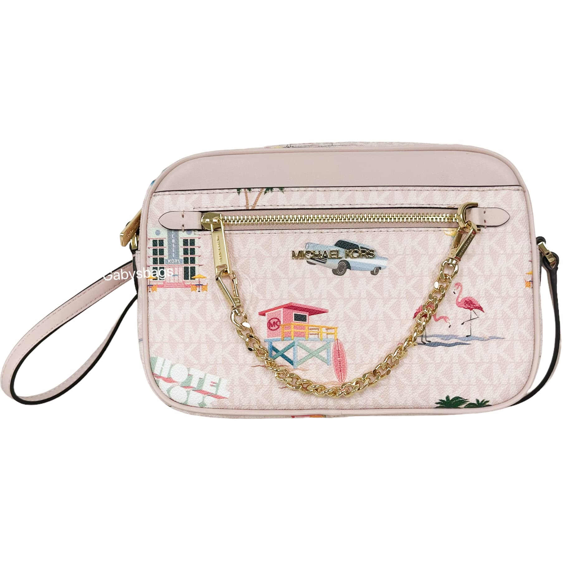 Michael Kors Jet Set Travel Chain Crossbody Light Powder Blush Pink MK Miami