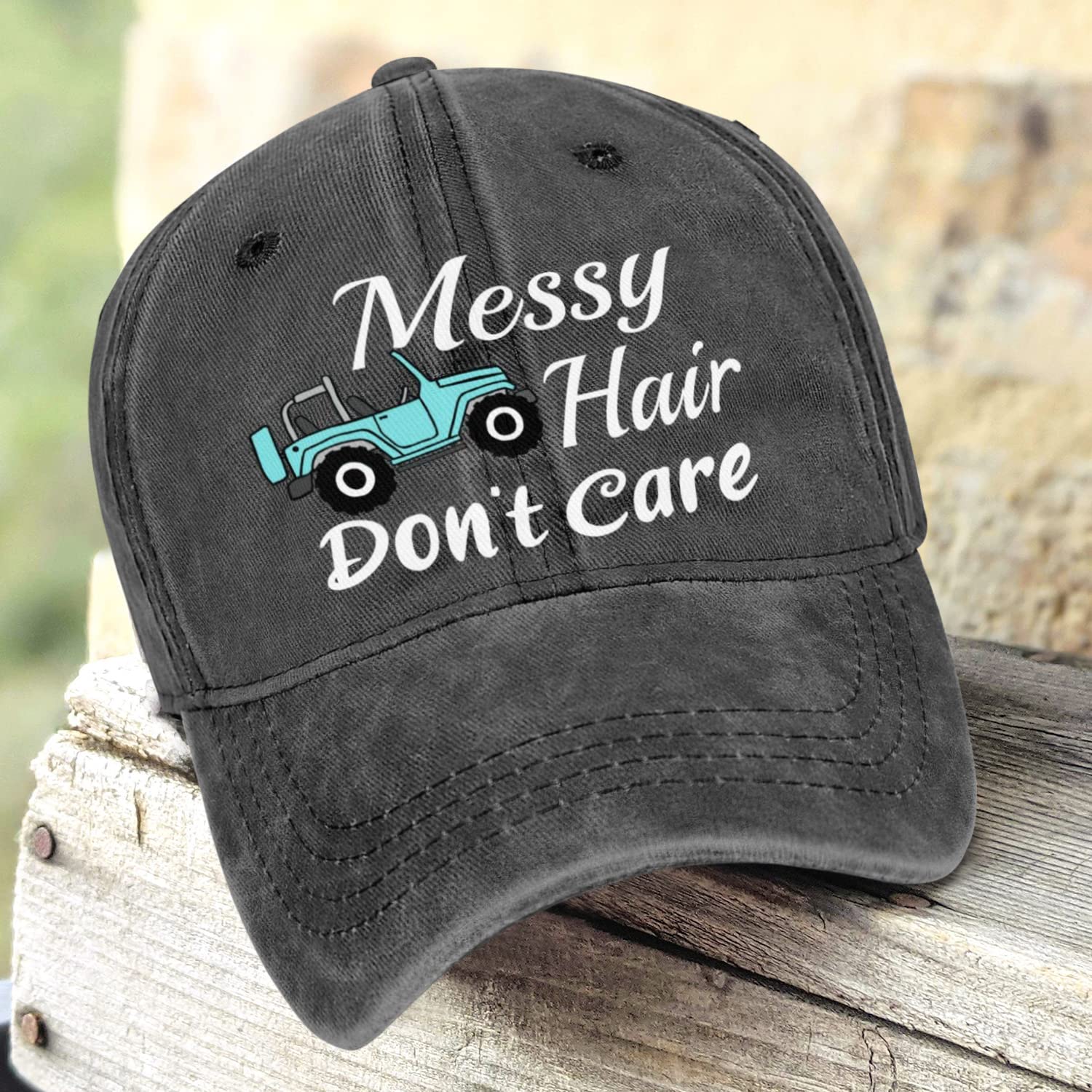 Messy Hair Don't Care Hat for Women Vintage Denim Cotton Buckle Adjustable Baseball Cap