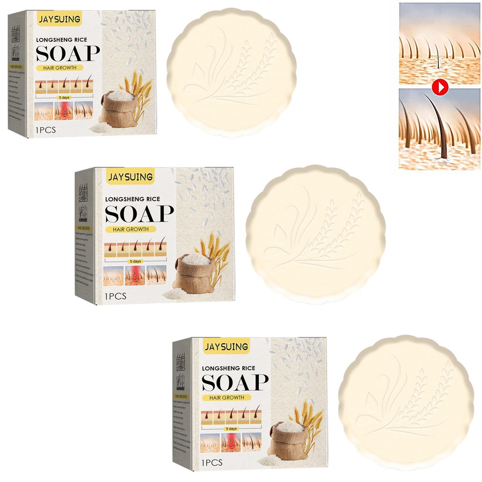 ninRYA Rice Shampoo Soap, Rice Water Shampoo and Conditioner, 2 in 1 Fermented Rice Water for Hair Growth Moisturizing Unscented Solid Shampoo Bar, Repair Dry Damaged Hair (3Pack), 7.5*7.5*2.5cm