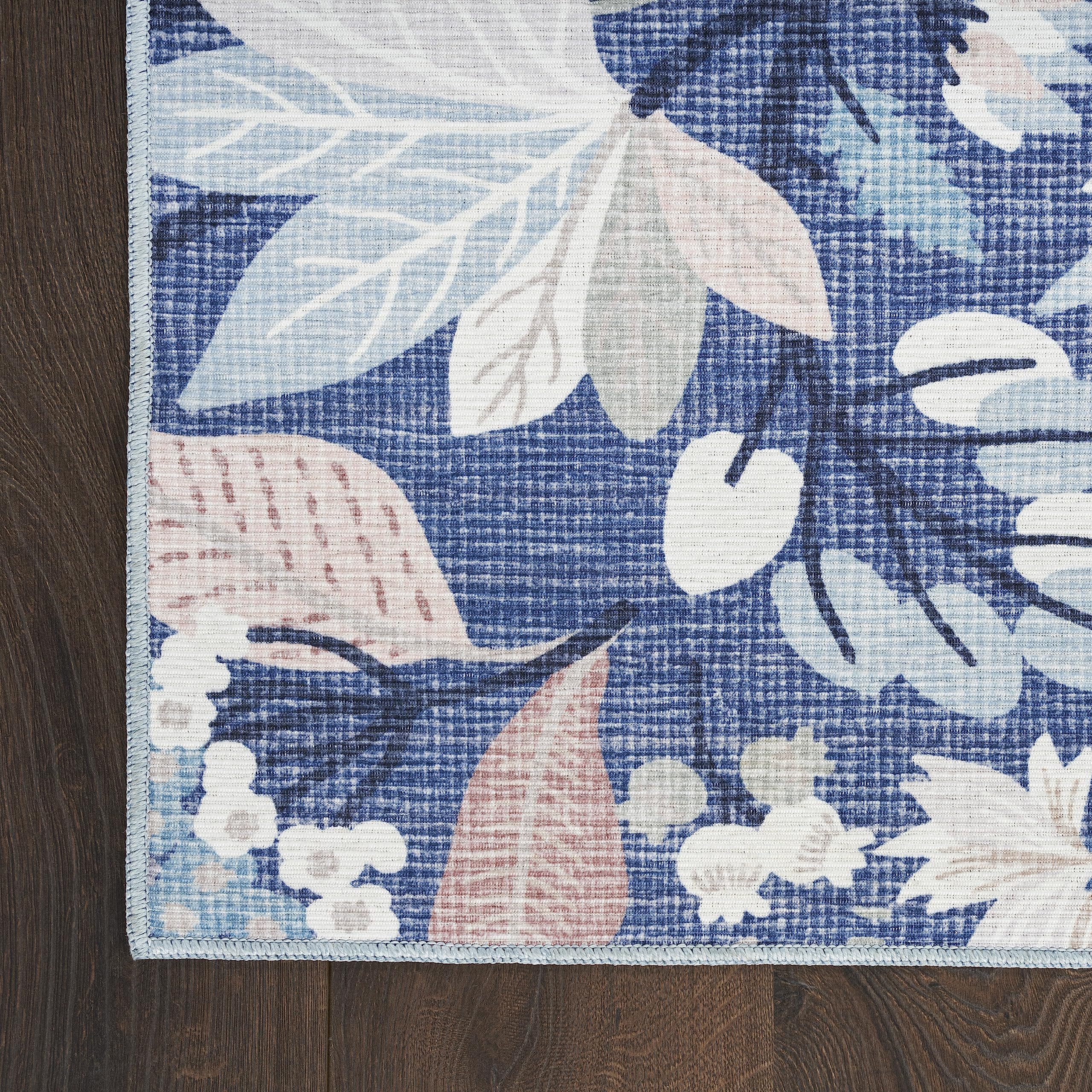Nourison Washables Floral Navy Multicolor 5'2" x 7' Area -Rug, Easy -Cleaning, Non Shedding, Bed Room, Living Room, Dining Room, Kitchen (5x7)