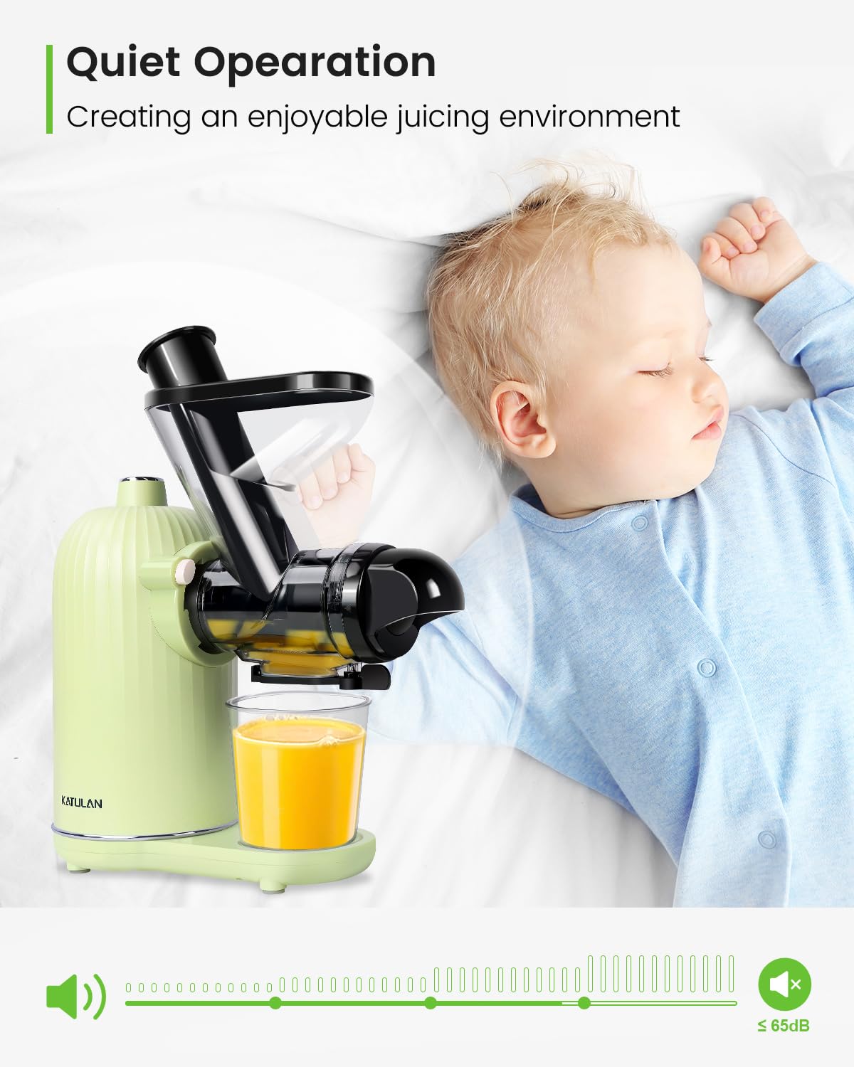 Katulan Compact Slow Juicer, Cold Press Juicer Machines with Auto-adjustable Speed for Nutrient & Vitamin Dense Fruits and Vegetables, Easy Clean Masticating Juicer with Reverse Function