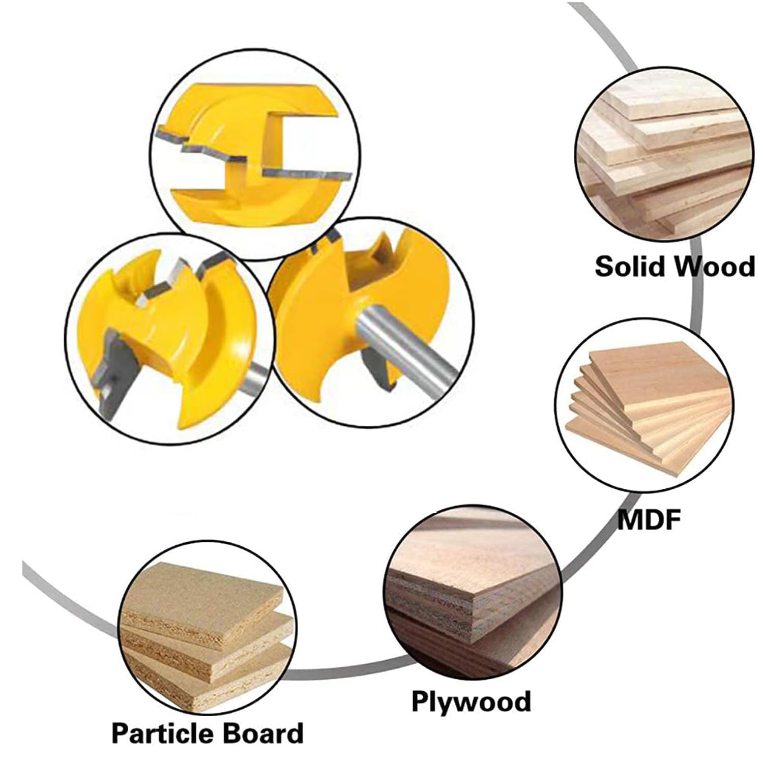 TOEVER 1/4 Inch Shank Router Bit,45 Degree Lock Miter Router Bit , for 31/64", 37/64",3/4" Cutting Height,3-Piece Joint Router Bits, Wood Milling Cutter Glue Joint Tools Set(3PCS 1/4 Shank)