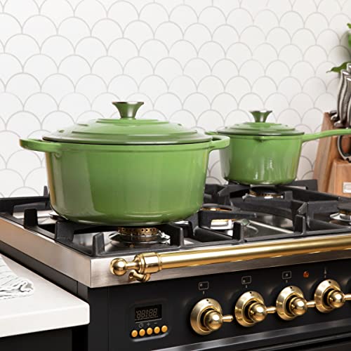 Larder & Vine Enameled Cast Iron Dutch Oven with Lid - Oversized Handles, Dome Lid, Dutch Oven for Sourdough Bread Making β 5.7QT/5.4L - (Okra)