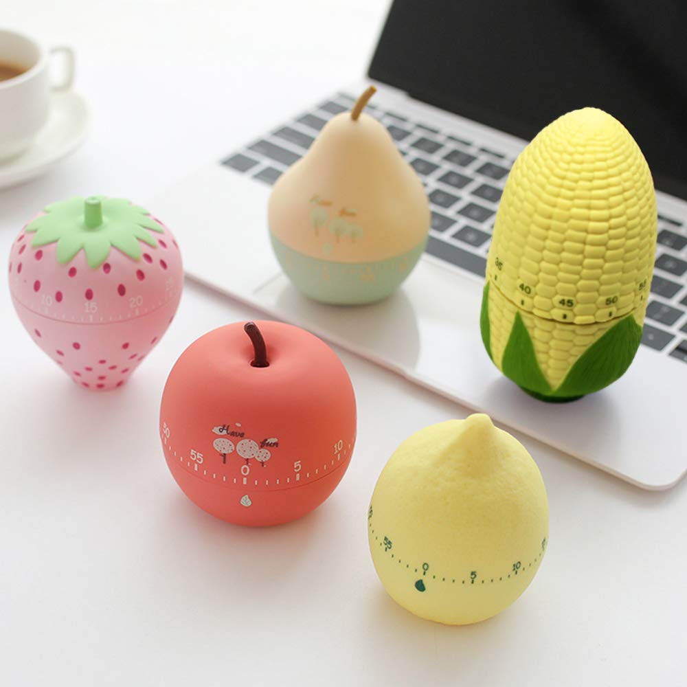 MONLIYA Kitchen Timer Cute Fruit Cookie Kitchen Timer | Novelty Manual Cooking Timer | Fun Shaped Mechanical Timer for Kitchen Alarm Home Desktop Decor (Strawberry) Windup