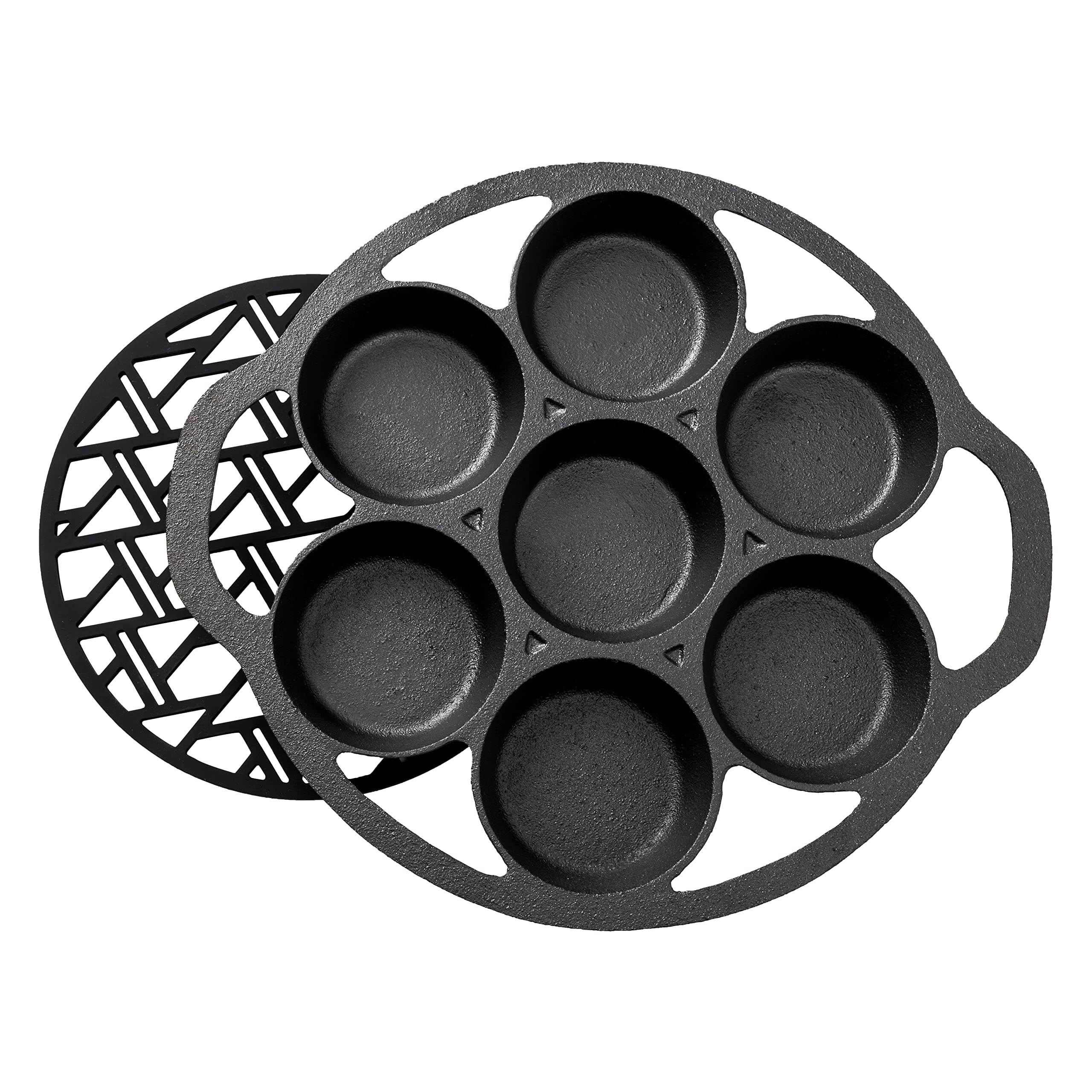KUHA Biscuit Pan - Pre-Seasoned Cast Iron Skillet for Baking Biscuits, Muffins, Mini Cakes - with Silicone Trivet