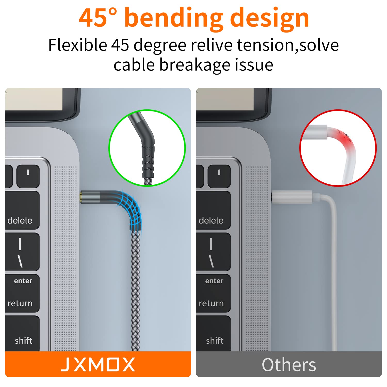 JXMOX 3.5mm Aux Cable (4ft/1.2m), 45 Degree Audio Auxiliary Input Adapter Male to Male 1/8 AUX Cord for Headphones, Car, Home Stereos, Speaker, iPhone, iPad, iPod, Echo & More โ Grey