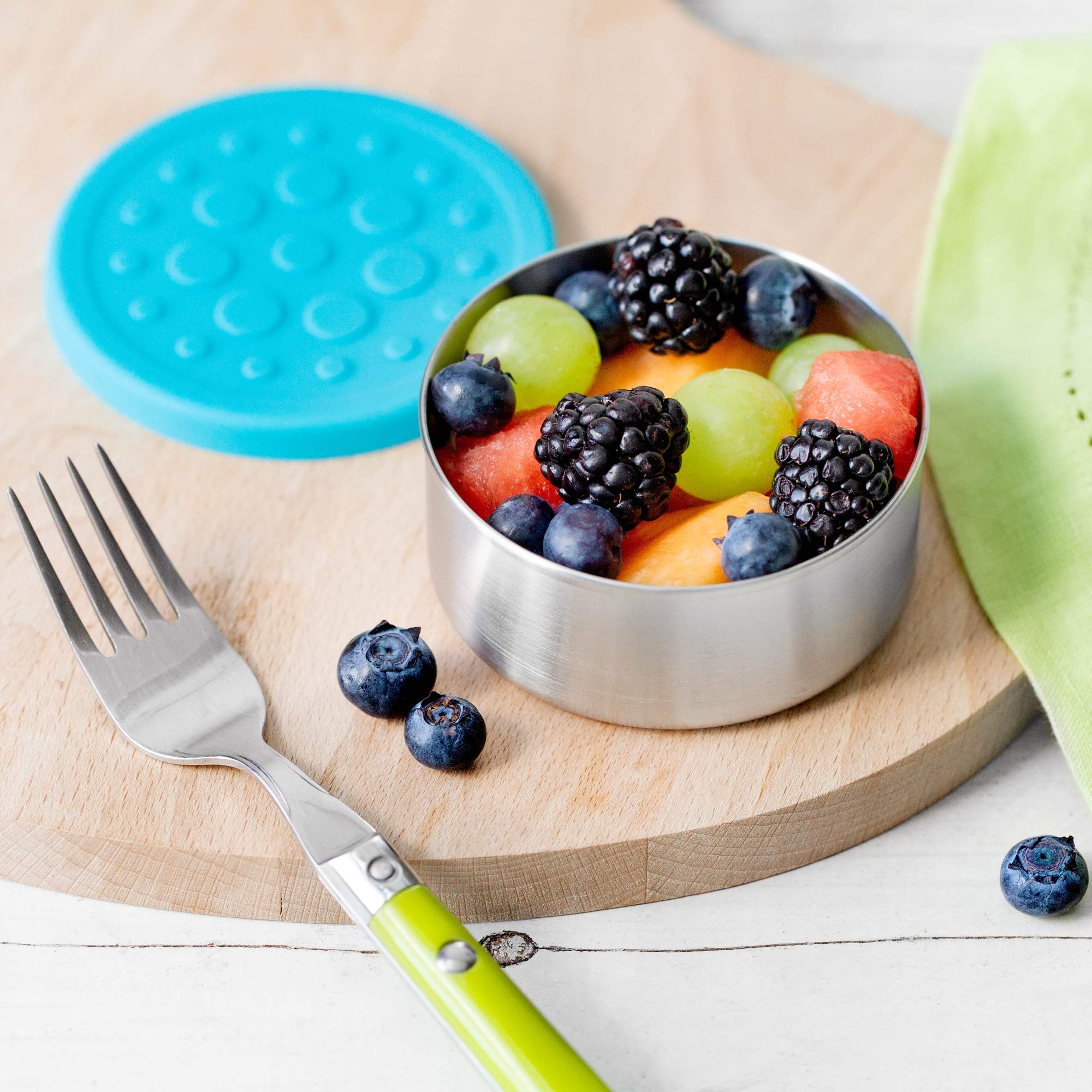 LunchBots 4.5 oz Leak Proof Snack and Side Dish Containers - Spill Proof in Bags and Bento Boxes - Food-Grade Stainless Steel With Silicone Lids - Set of 2 (Aqua)