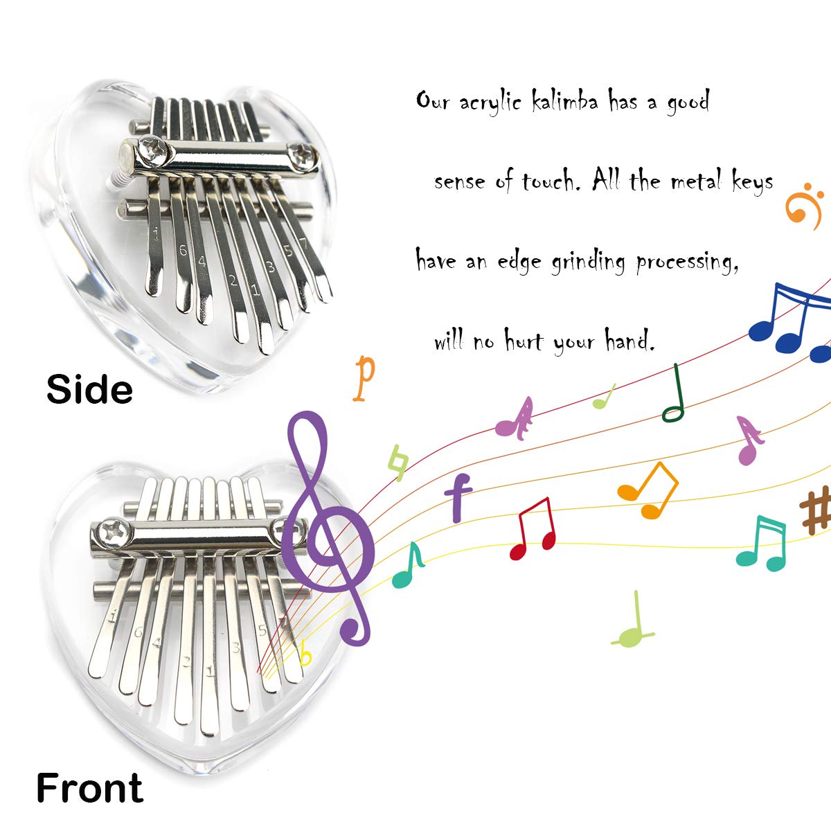 Kalimba 8 Keys Thumb Piano, Mini Kalimba Clear Heart-shape Musical Instruments, Portable Mbira Sanza Finger Piano, Gift for Kids Adult Beginners Professional