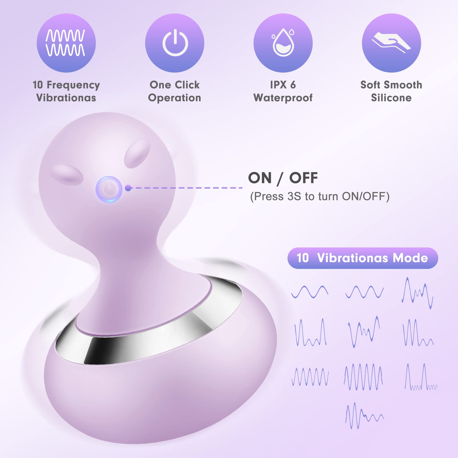 JOYAKA Cordless Electric Massager with 10 Powerful Vibrations, Rechargeable Handheld Neck Mini Massager, Purple