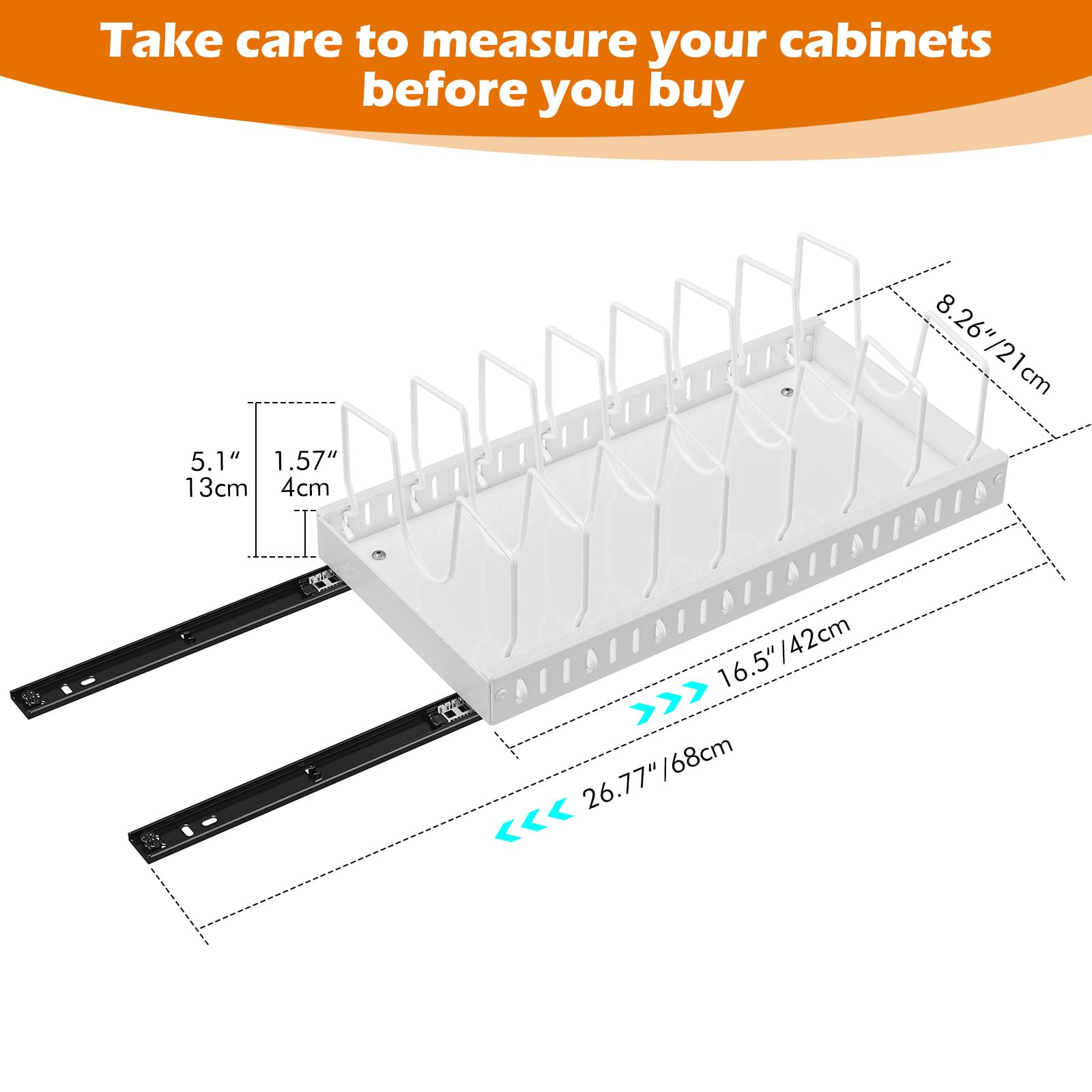 Pots and Pans Organizer Under Cabinet, 2 Pack Pull Out Cabinet Organizers for Kitchen, Pan Organizers Inside Cabinet and Storage with 8 Adjustable Dividers