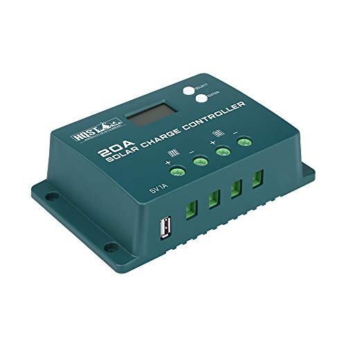 HQST 20A Charge Controller PWM 12V/24V Positive Ground Solar Panel Controller with LCD Display USB Port Overload Protection, Compatible with Gel, Flooded and Sealed Lead Acid/AGM Batteries