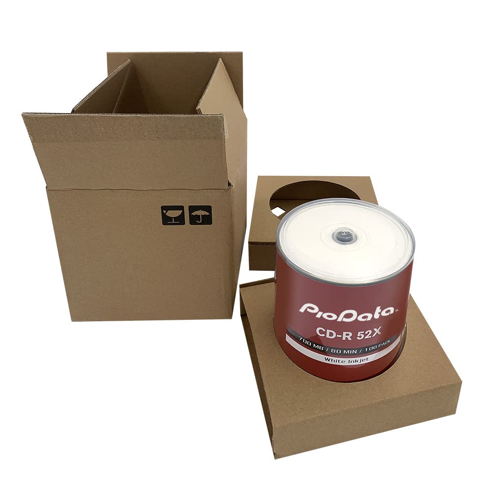 PioData CD-R 52X 700MB Moisture Resistant White Inkjet Printable CD-R Blank Discs β 100 Disc Cake Box Spindle, Printable CDR Discs for Music, Data