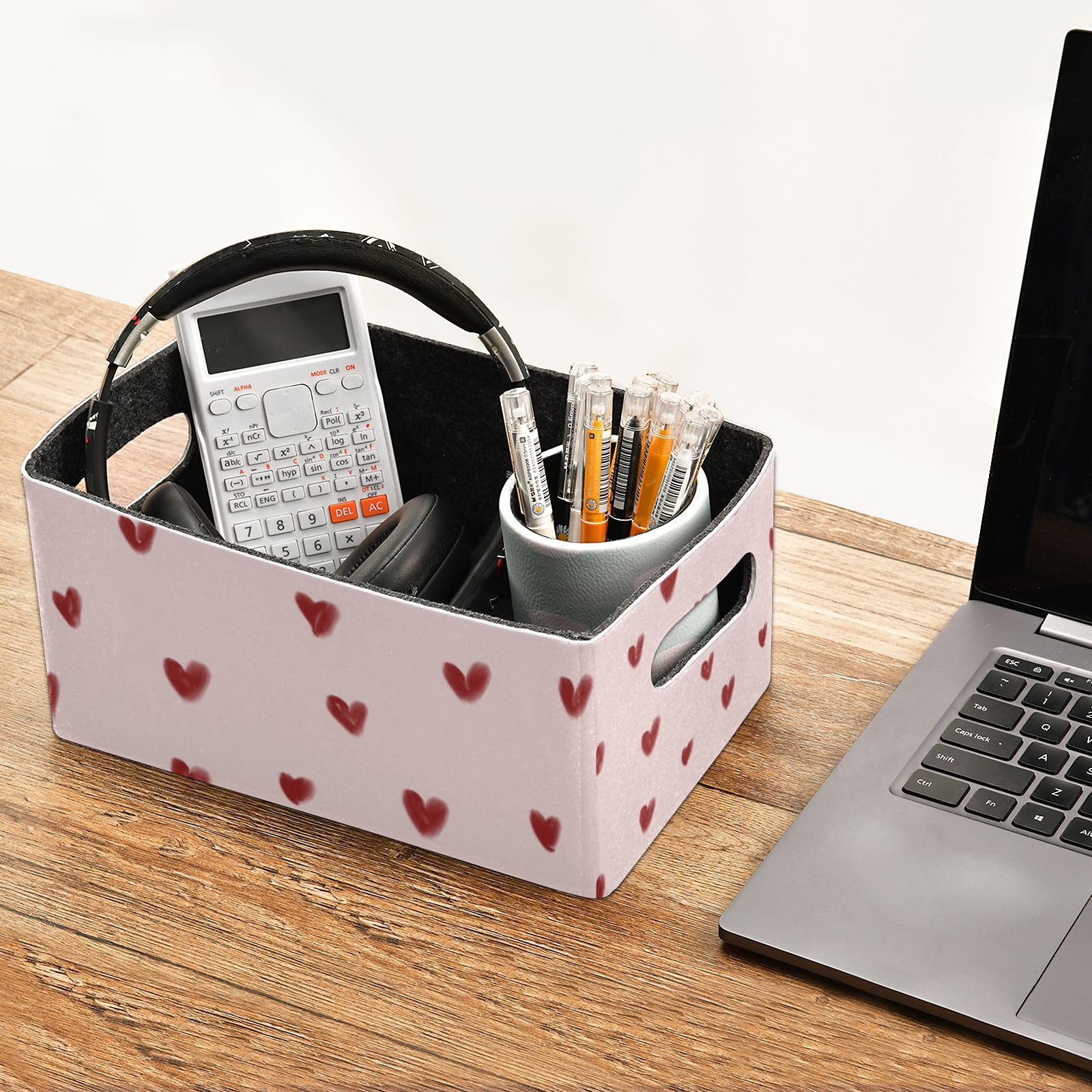 Storage Basket Toy Baskets Hearts Pastel Pink Red Valentines Day Foldable Fabric Storage Bin Rectangle Organiser for Office, Bedroom, Laundry, Living Room,Set 2…