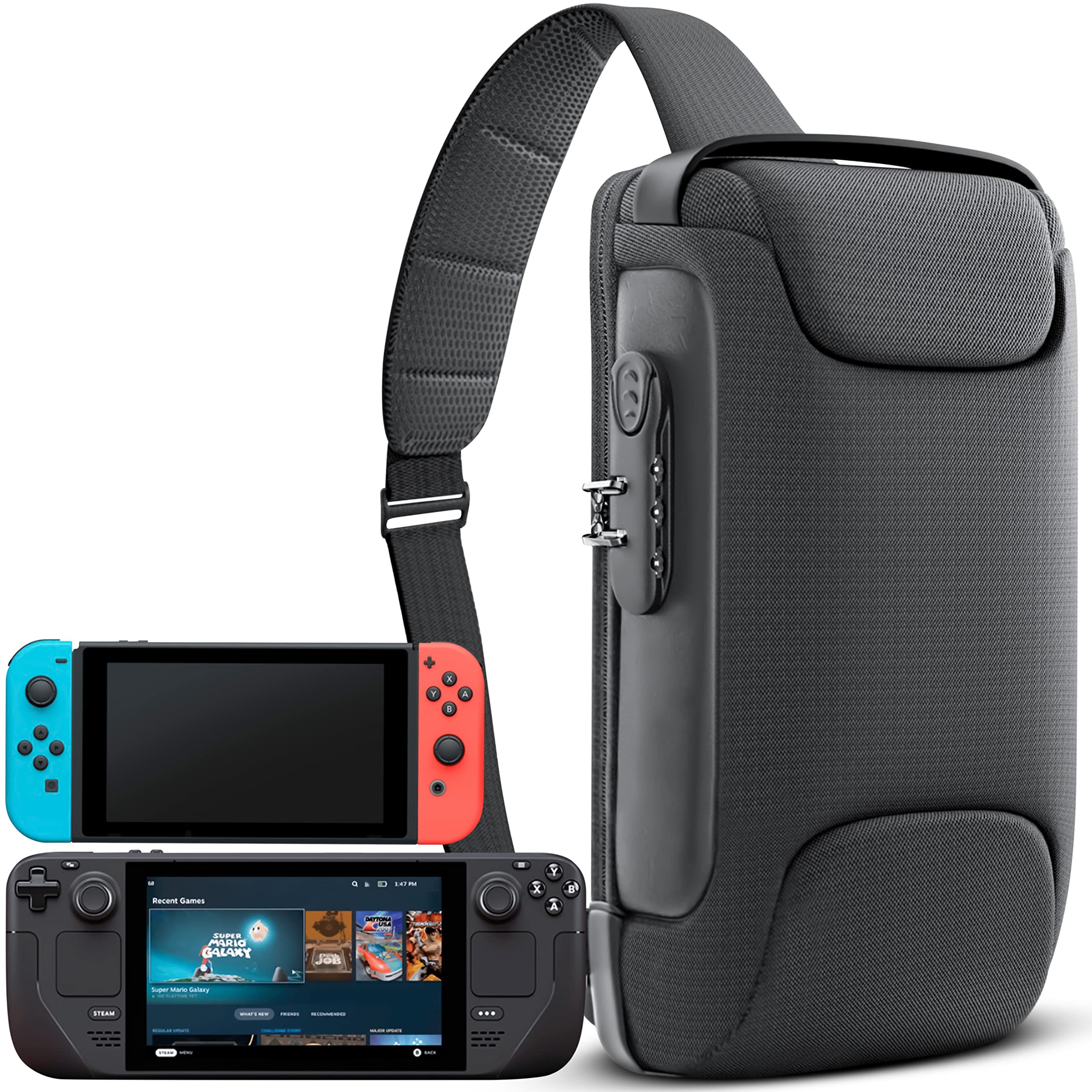Metooka Carrying Case for Steam Deck Console & Accessories, Shockproof Protective Crossbody Shoulder Chest Backpack with Pockets Fit Console for Travel and Home Storage…