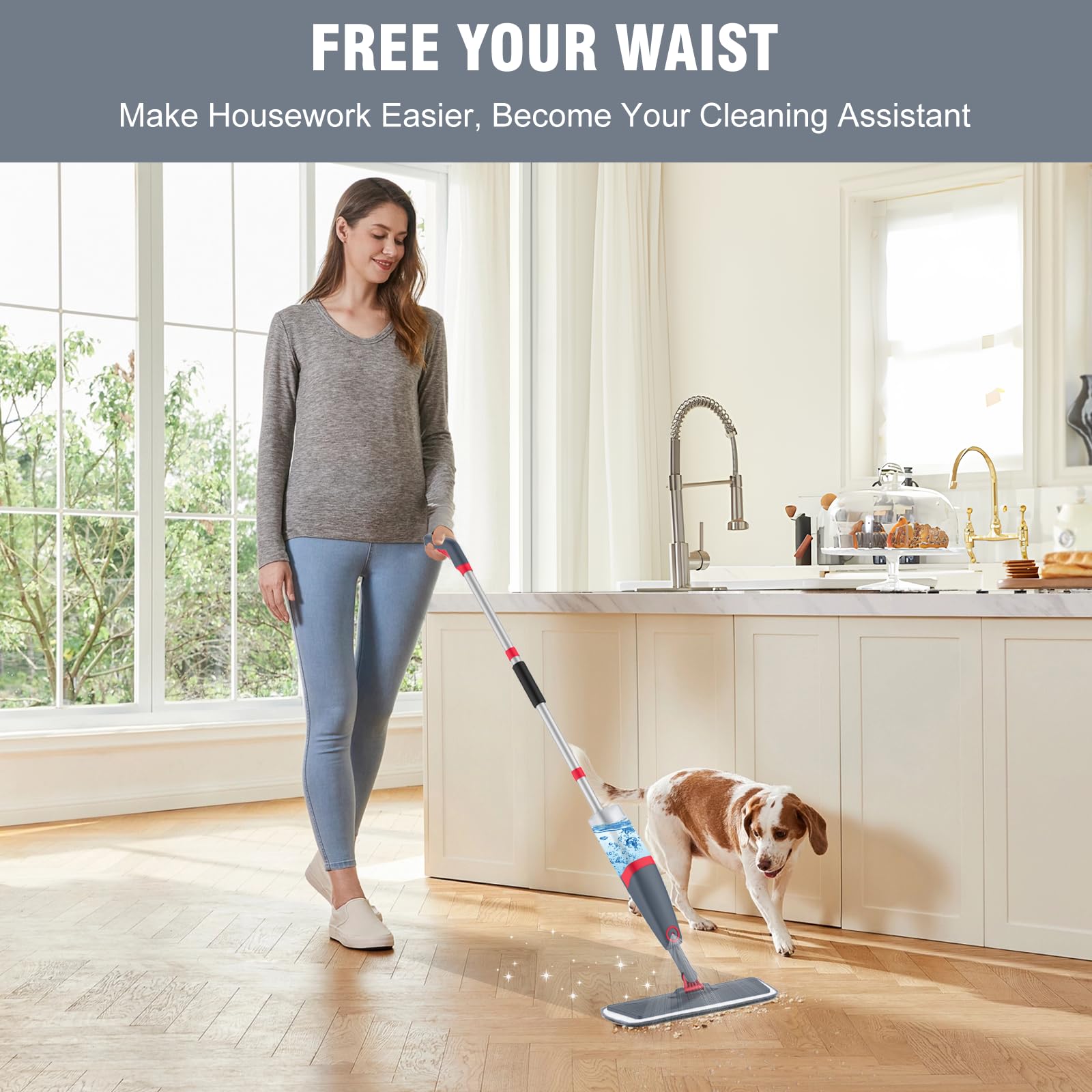 NileHome Spray Mops for Floor Cleaning, Microfiber Spray Mop with 580ml Refillable Bottle and 3 Replacement Pads Floor Mop for Household or Commercial Use Dust Mop for Hardwood Laminate Tile Ceramic