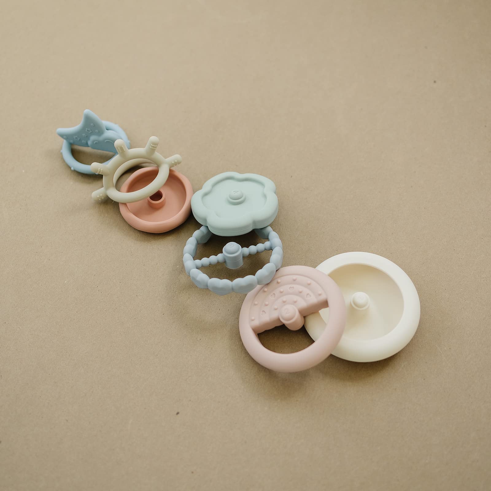 Marlowe & Co Stacking Ring Teether Toy, Soft Silicone Stacking Rings for Babies and Toddlers, 7 Piece Teether Set for Babies 6-12 Months (Classic)