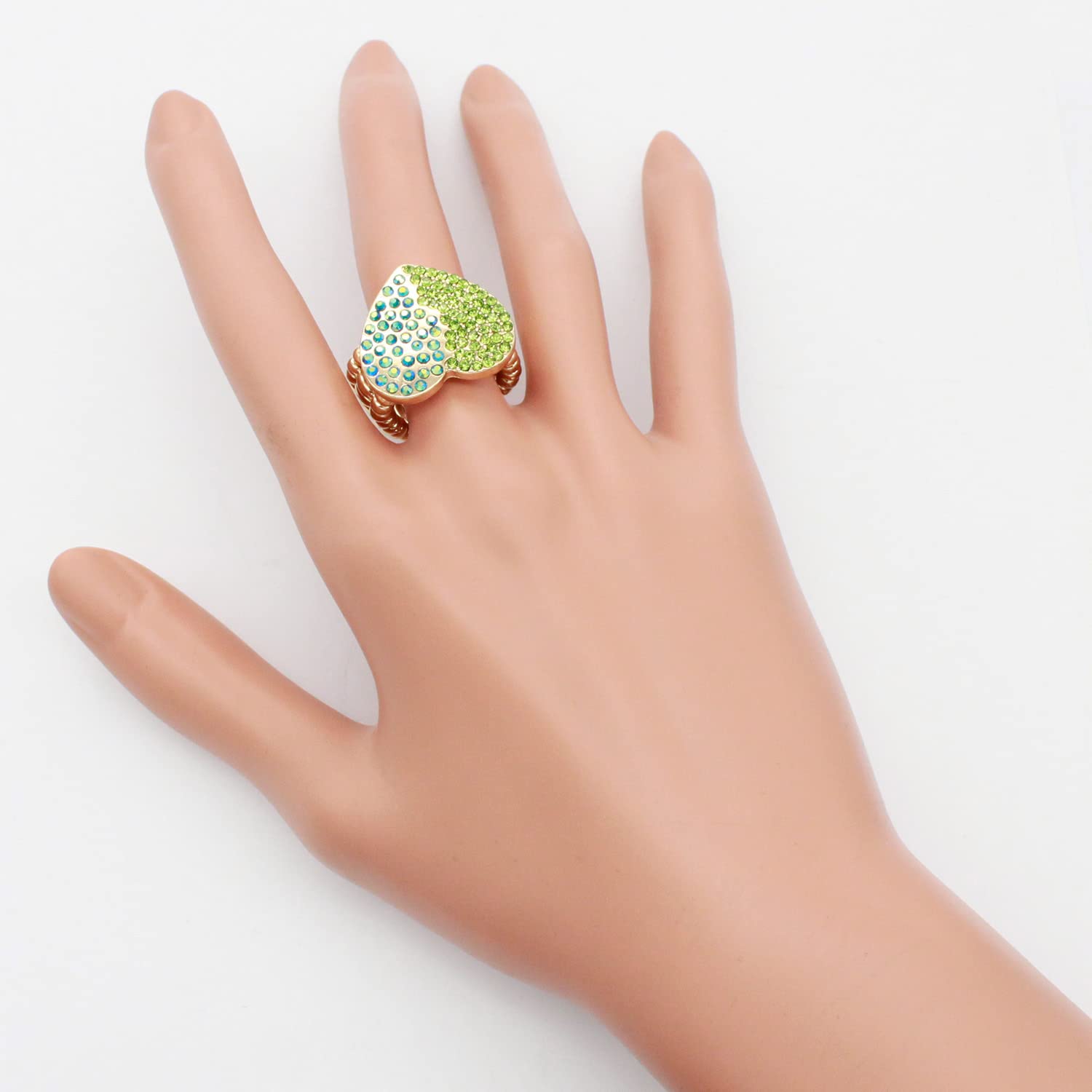 Lavencious Heart Shaped Rhinestones Stretch Rings for Women Size for 7-9 (Gold)