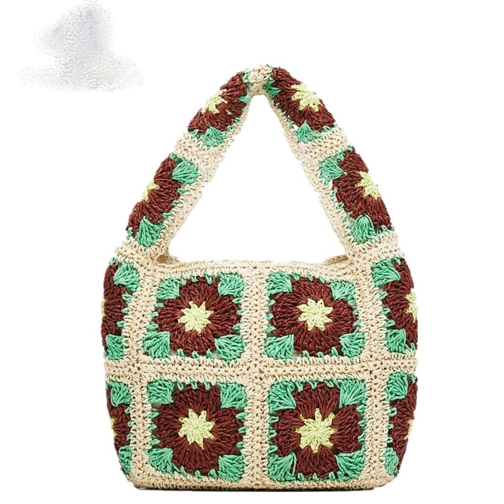 SFMZCM Bag Crochet Shoulder Bag Women Handmade Ethnic Style Woven Large Big Capacity Summer Beach Floral
