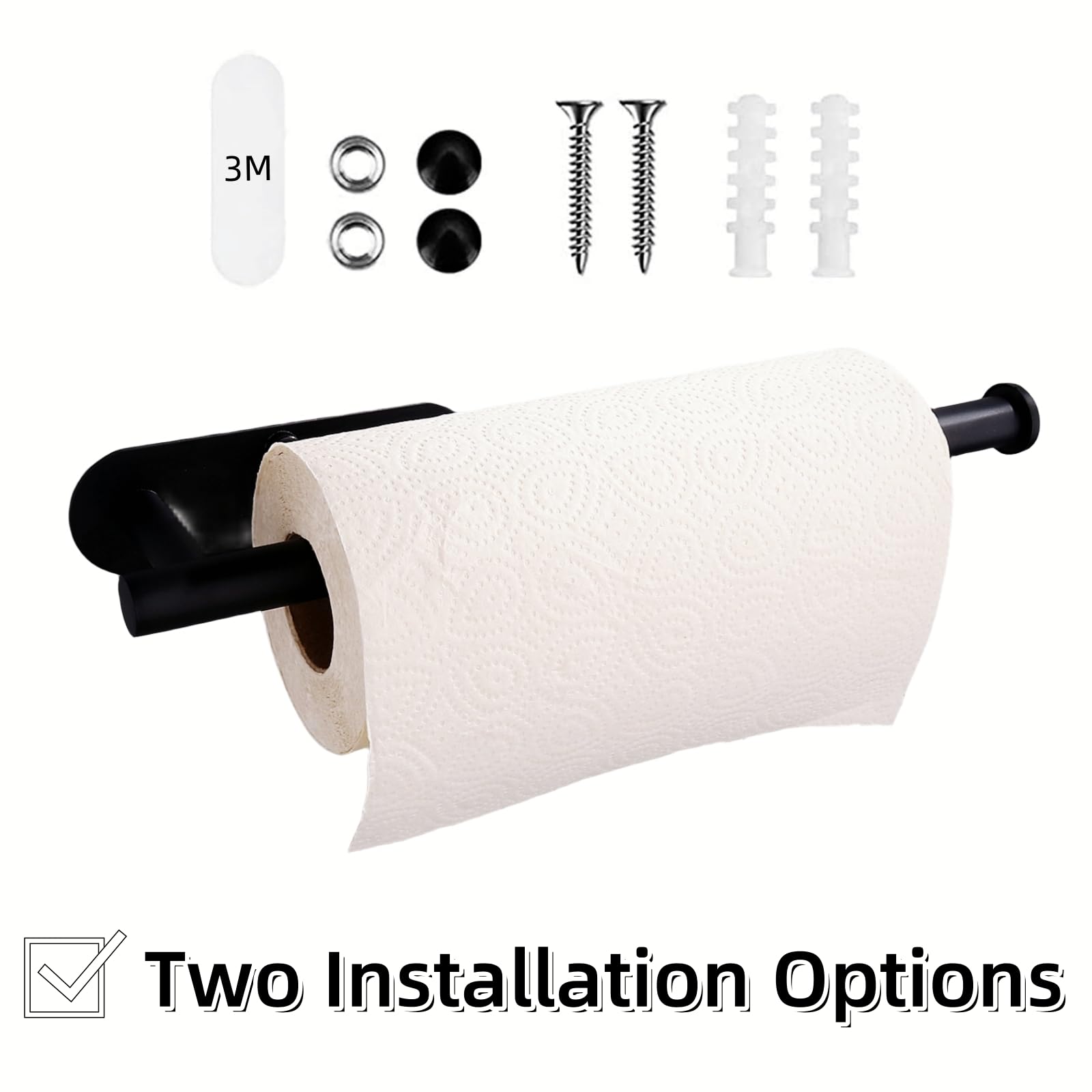 Prlsca Towel Holder Under Cabinet for Kitchen,Self Adhesive Paper Towel Holder Wall Mount,No Drilling, SUS304 Stainless Steel,Rustproof Paper Towel Holder for Bathroom(Black)