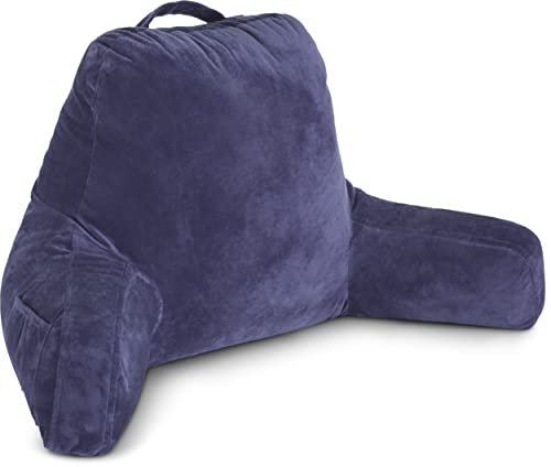 Husband Pillow Combo - Backrest Pillow with Arms : Standard Dark Blue & Lap Desk Bed Tray : Grey - Memory Foam Reading Pillows for Bed & Laptop Bed Tray Table