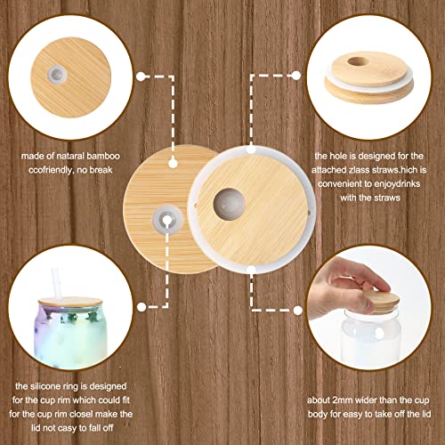 LEFIMOT 4 Pack Drinking Glasses with Bamboo Lids and Straw, 16oz Can Shaped Glass Cups Iced Coffee Cup Beer Glasses Cocktail Glasses Cute Tumbler Cup for Smoothie,Tea,Whiskey,Water,Gift