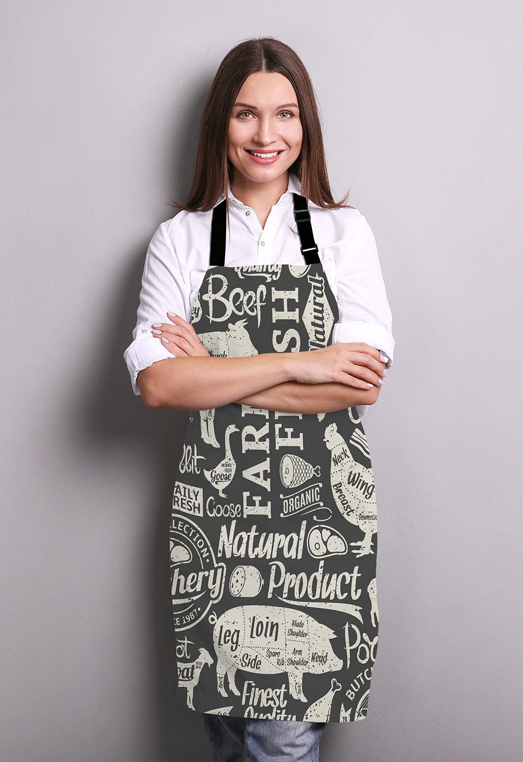 Lefolen Butcher Butchery Animal Adjustable Bib Apron Kitchen Cooking Baking Gardening Apron for Women Men