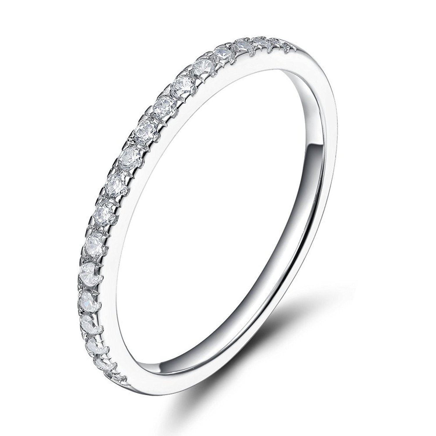 Kobelle Sz 8.0 Solid 10K White Gold Diamond 2MM Half Eternity Stackable Wedding Anniversary Band Ring