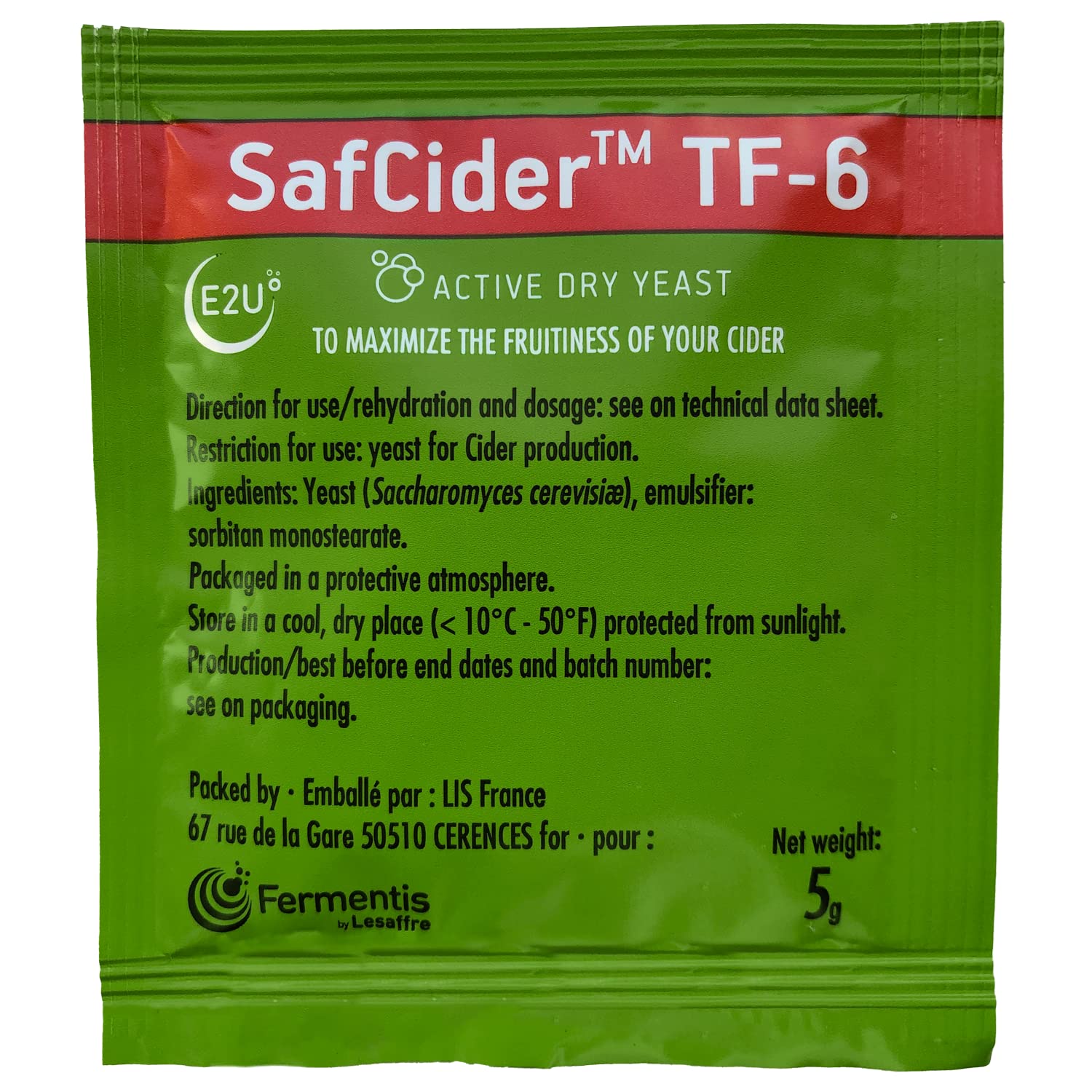 North Mountain Supply Fermentis SafCider Active Dry Cider Yeast TF-6-5 Grams - Pack of 3 - with Freshness Guarantee