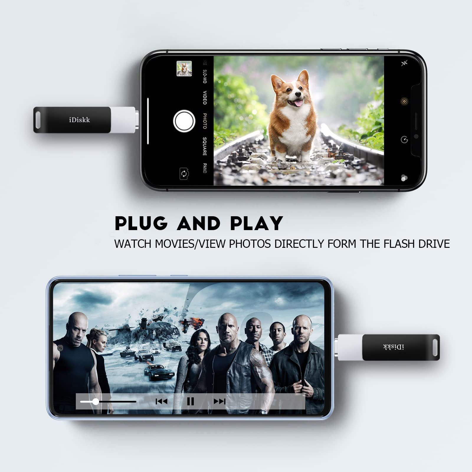 MFi Certified iDiskk 256GB Photo Transfer Device Flash-Drive for iPhone Photo Storage iPad Lightning USB C Android Photo Stick iPhone