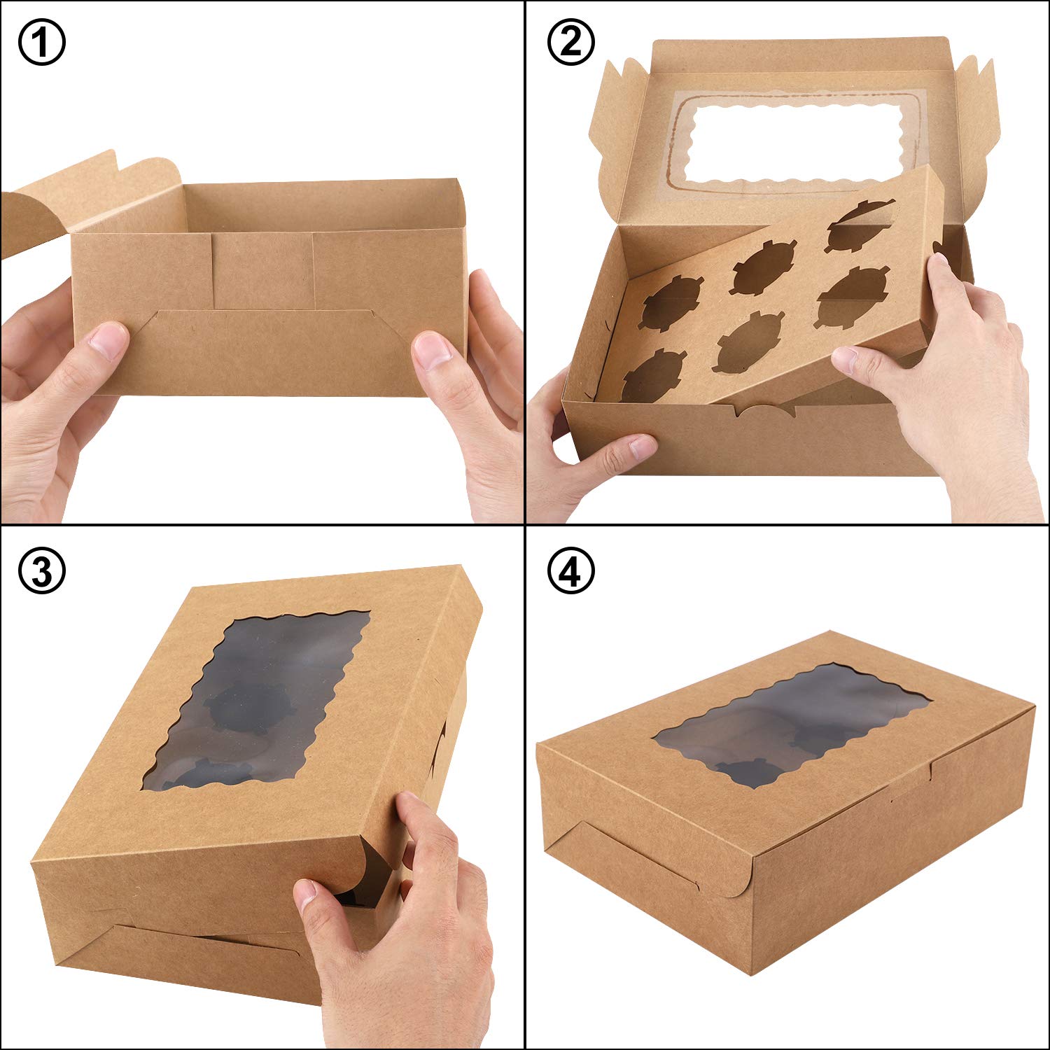 Moretoes 24 Sets Cupcake Boxes with Inserts Bakery Boxes with Window Fit 6 Cupcakes or Muffins