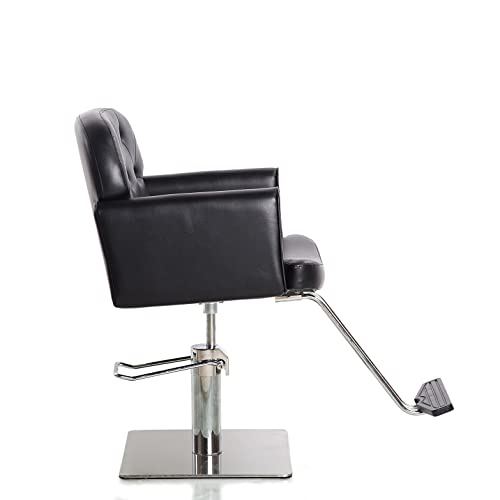 Salonsunny Black Square Base Vintage Salon Styling Chair Barber Cutting Chair All Purpose Spa Beauty Equipment