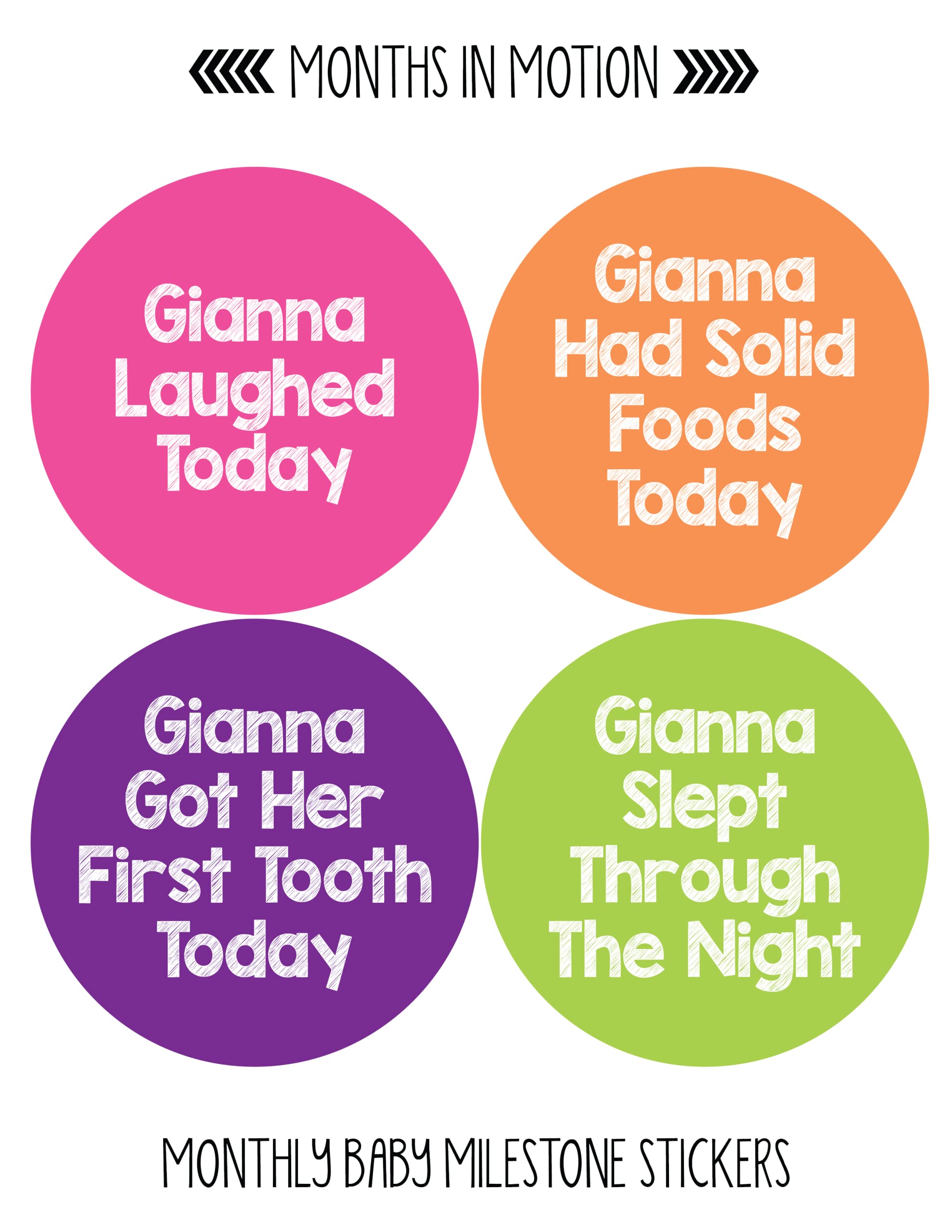 Personalized Baby Girl Monthly Milestone Stickers for First Year | Custom Set of 24 Name Labels for Shower Gift | Bright Colorful