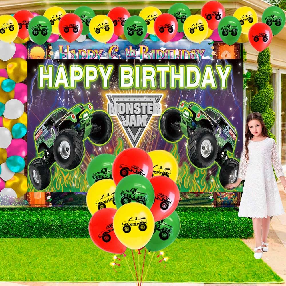 Monster Jam Party Supplies Birthday Decorations Truck Plates Balloons Banner Cake Toppers Set Decorations Decor