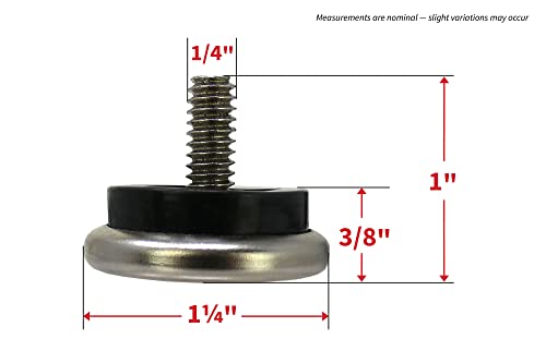 Shepherd Hardware 9451 1-1/4-Inch Threaded Stem Furniture Glides, 1/4-Inch Stem Diameter, Metal Base with Rubber Cushion, 4-Pack,Silver