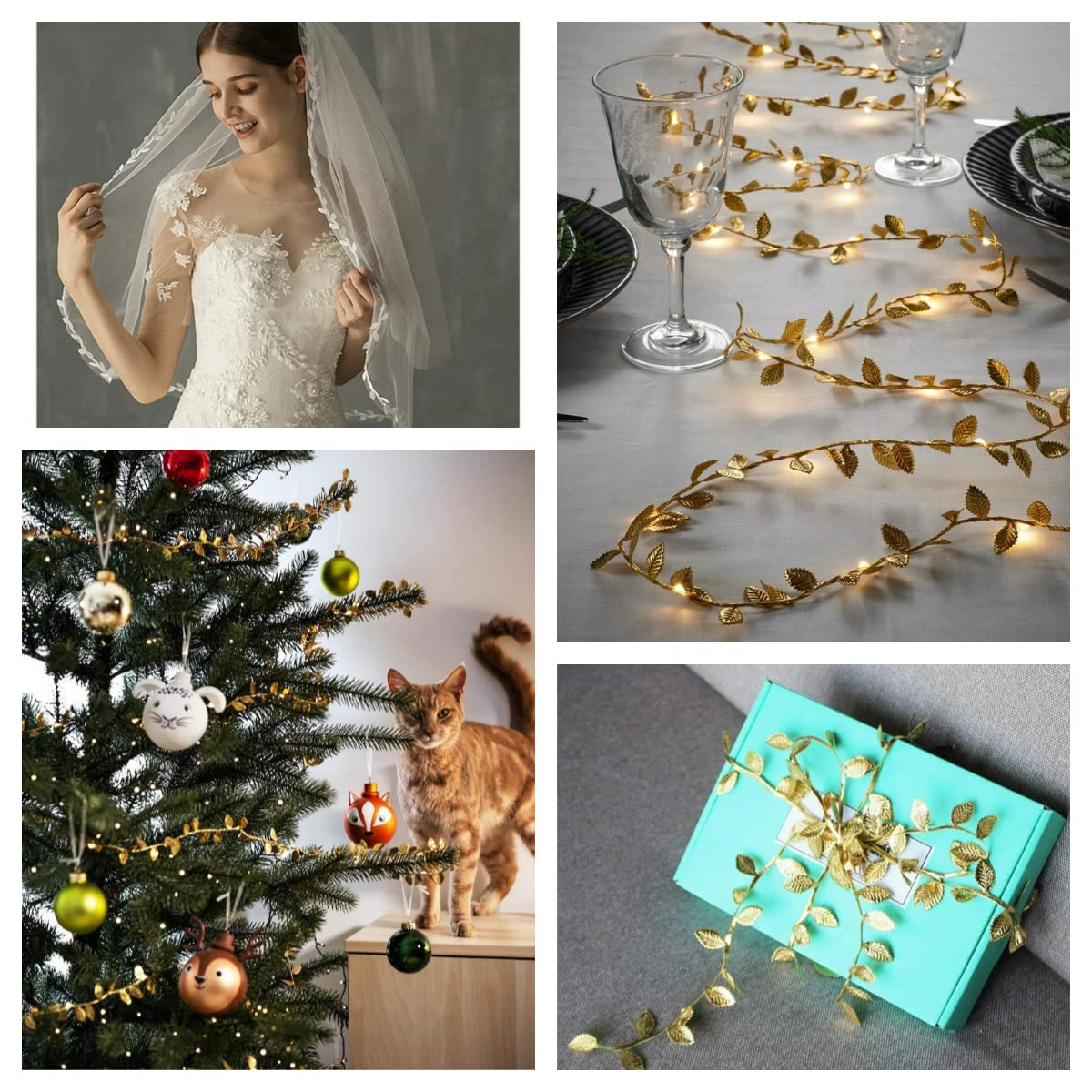 Gold Leaf Ribbon 20Yards Gold Leaves Trim Rope Artificial Leaf Ribbon for Garland Gift Wrapping Party Wedding Home Decorations