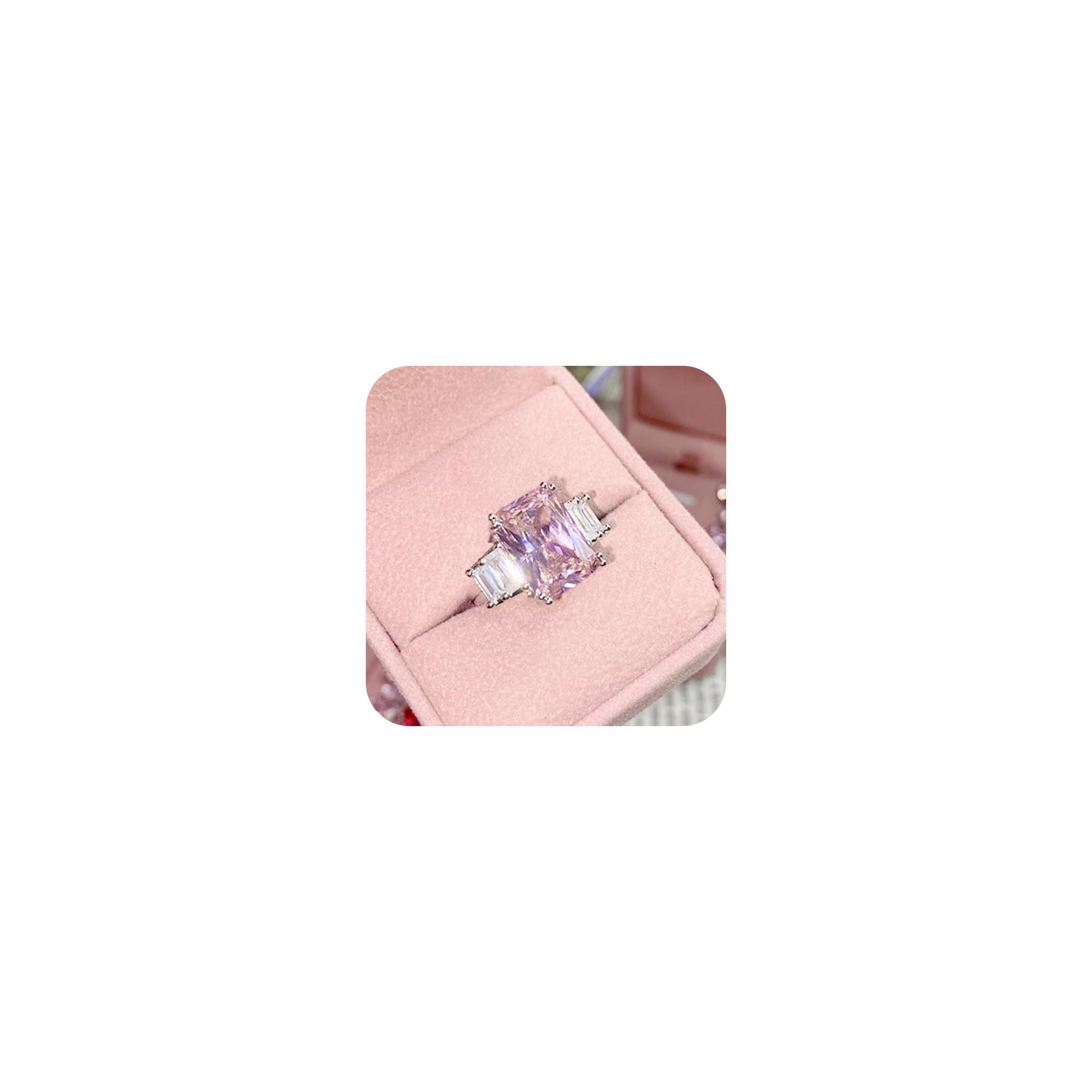 Koguxuix Moissanite Diamond Ring for Women 925 Sterling Silver Shiny Huge CZ Crystal Gemstone Open Adjustable Wedding Ring (Pink)