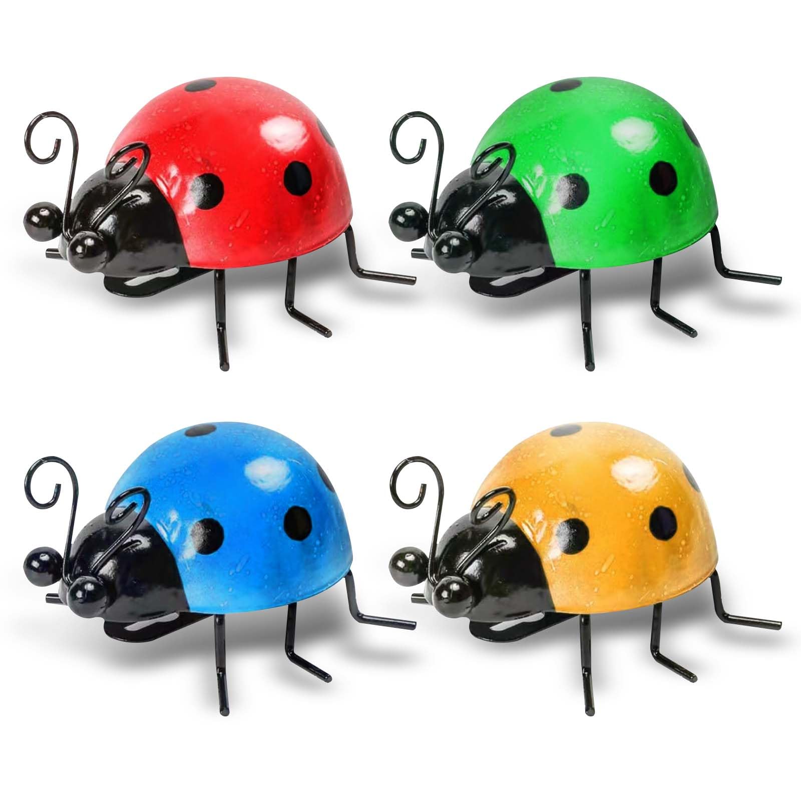 OBTANIM 4 Pack Colorful Cute Metal Ladybugs Garden Wall Art Decorative Yard Decorations Outdoor Lawn Wall Sculptures
