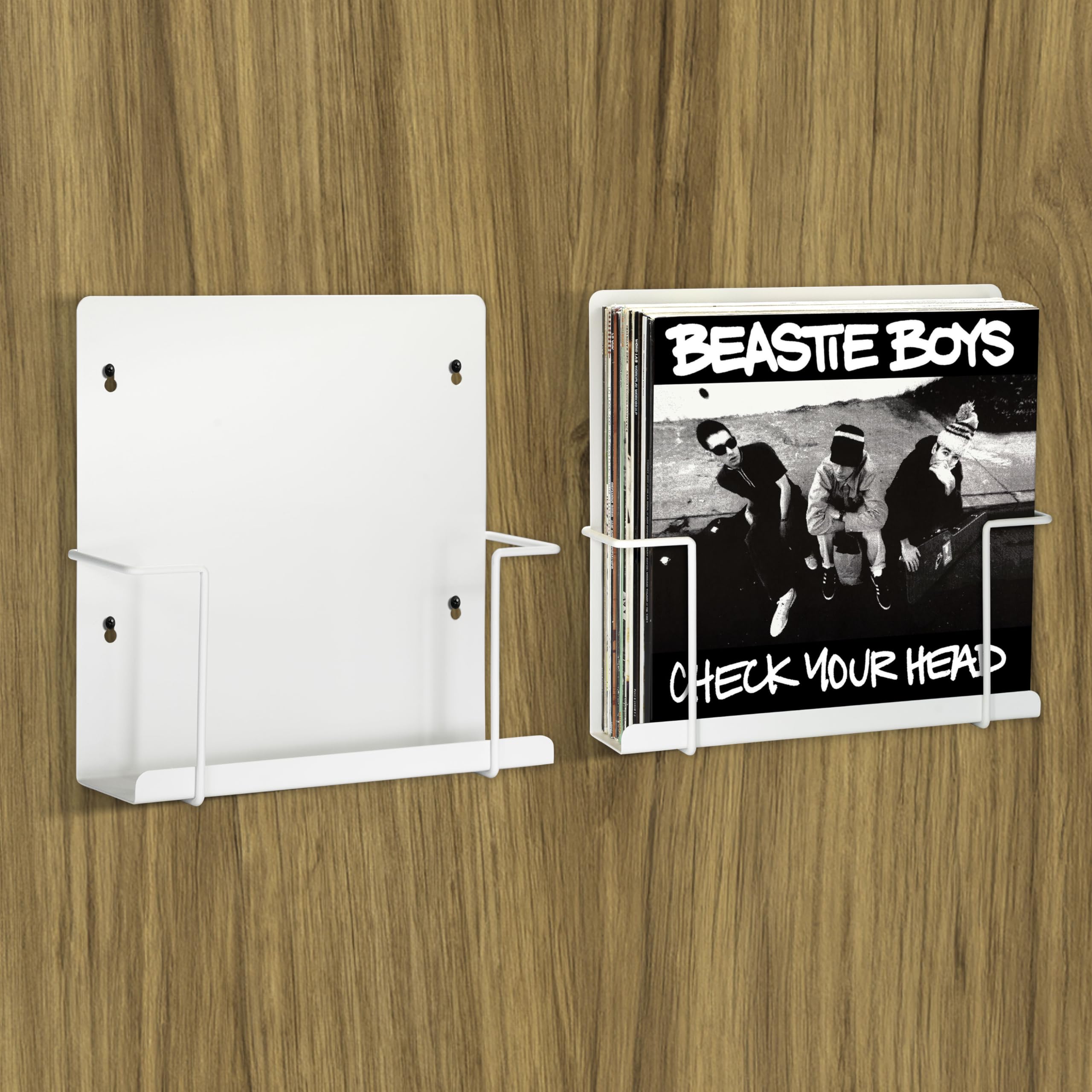 STOWAX Vinyl Record Storage Display Holder 2pk - Matte White Record Shelf Wall Mount - Fits 30 LP's - Minimalist Steel Shelves - Stylish Vinyl Records Organizer Stand - Frame Your Album Art