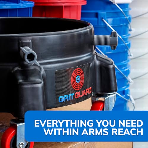 GRIT GUARD Bucket Dolly with Wheels - Rolling Detailing Wash Bucket with 5 Wheels and 2 Locking Casters Compatible with 2.5, 4, 5 and 6 Gallon Buckets (Silver, 3" Grey Casters)