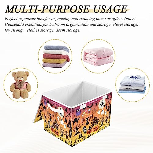 Krafig Halloween Party Foldable Storage Box Canvas Storage Bin Containers Baskets with Lids Handles Cubby Organizer Bins
