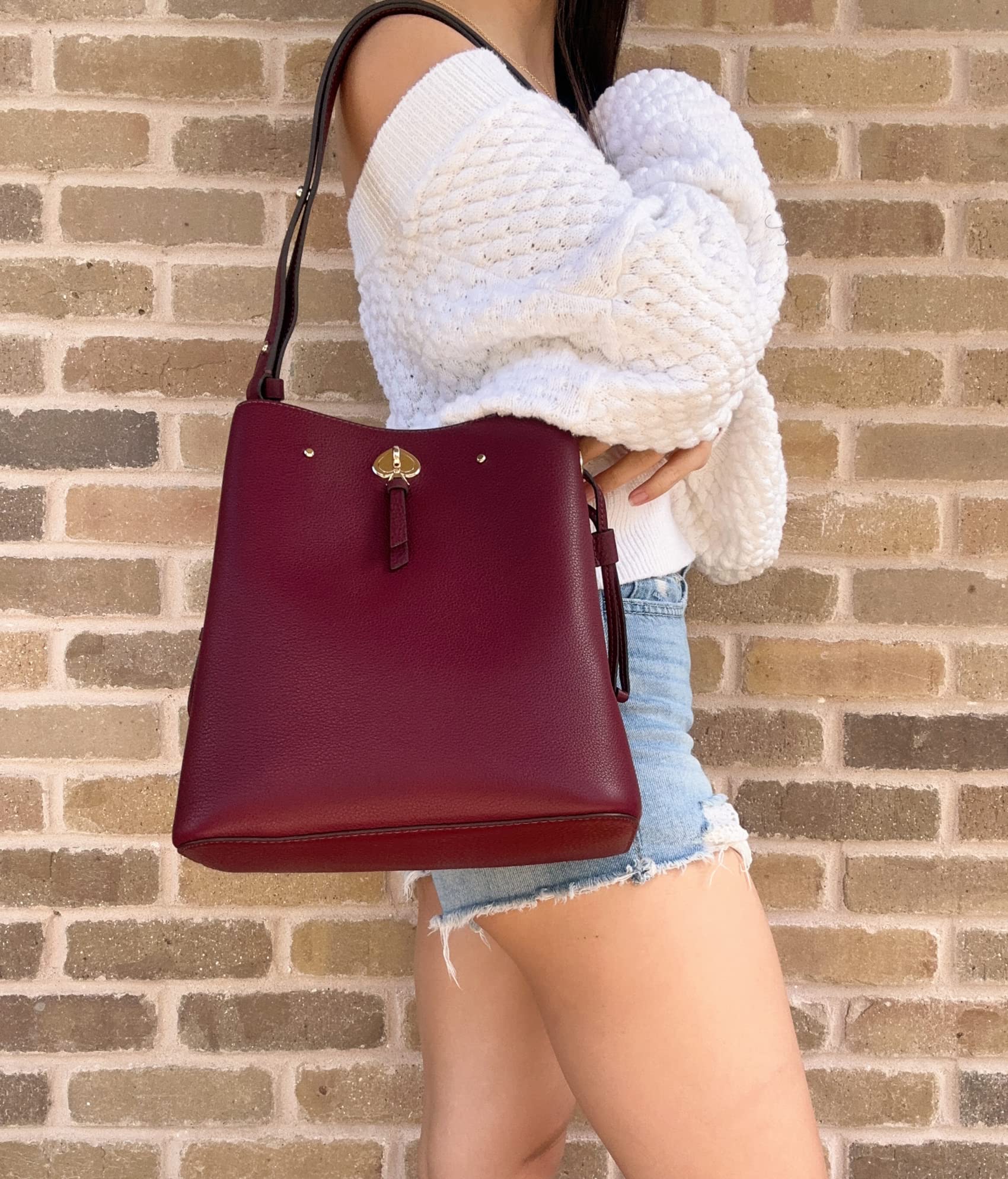 Kate Spade Marti Large Bucket Bag Shoulder Bag Deep Berry Pebbled Leather