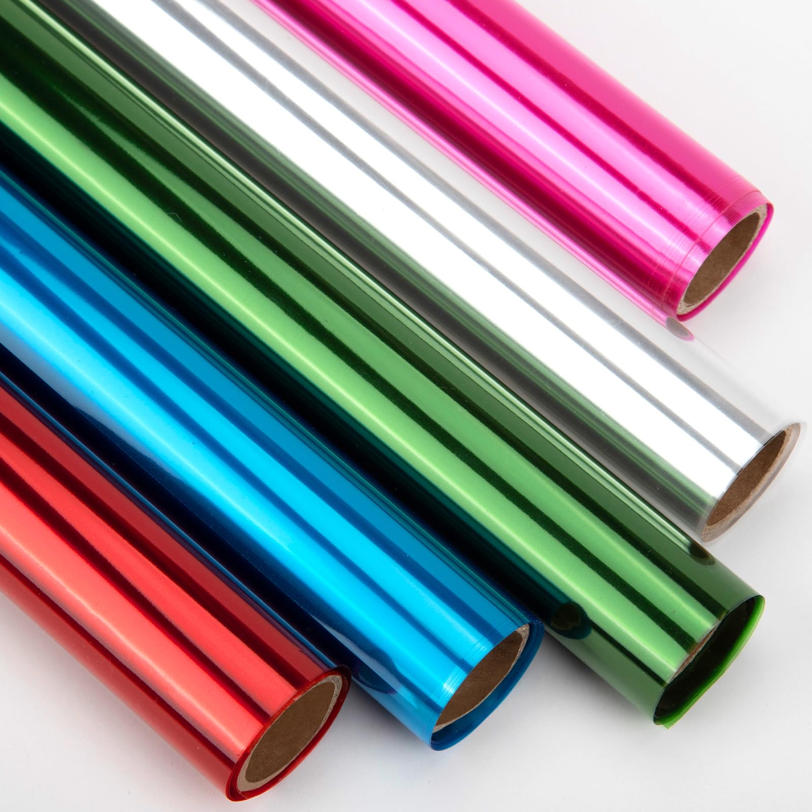Nitelemn 5 Colors Transparent Colored Cellophane Wrap, Cellophane Paper Roll for Gift Baskets, Treats Wrapping, DIY Arts Crafts Project Decoration(17” x 10ft x 5Rolls) (Multicolor-01)