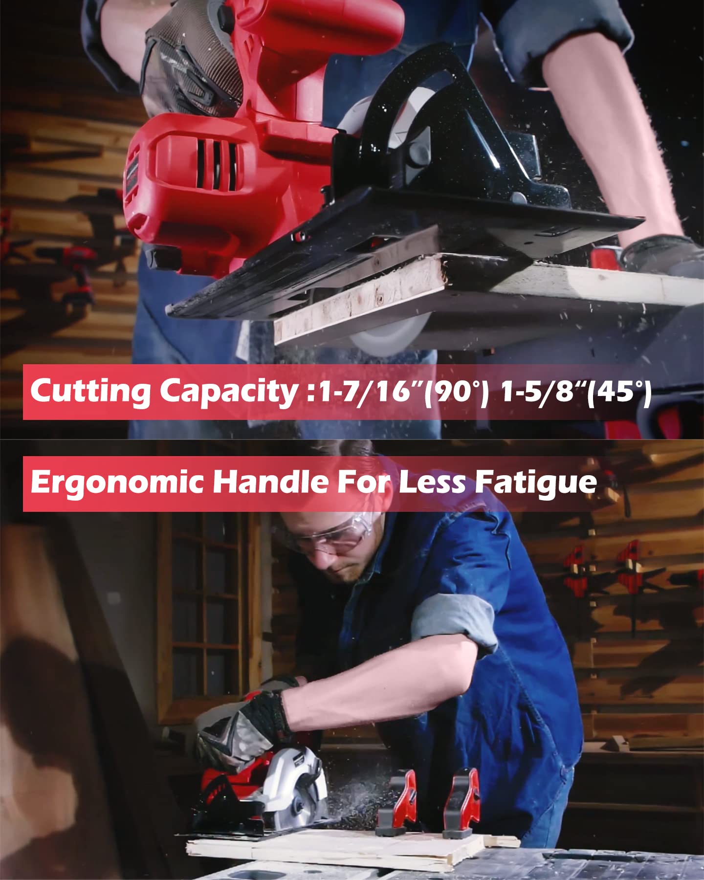 PowerSmart 20V 6-1/2 Inch Cordless Circular Saw with 4.0Ah Battery and Fast Charger, 4300 RPM, Laser & Parallel Guide, 2 Blades