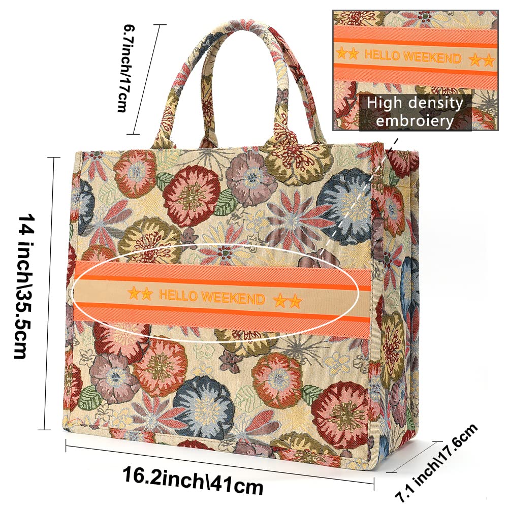 Large Tote Bag for Women, Embroidery Handbags for Women Weekender Handbags