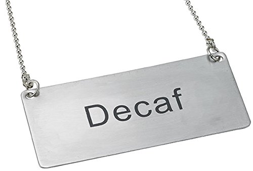 LeRose Stainless Steel Chain Signs ~ Set of 5 ~"Coffee","Decaf","Hot Water","Hot Tea","Iced Tea" ~ 3-1/2" x 1-3/4" Beverage Table Display Signs