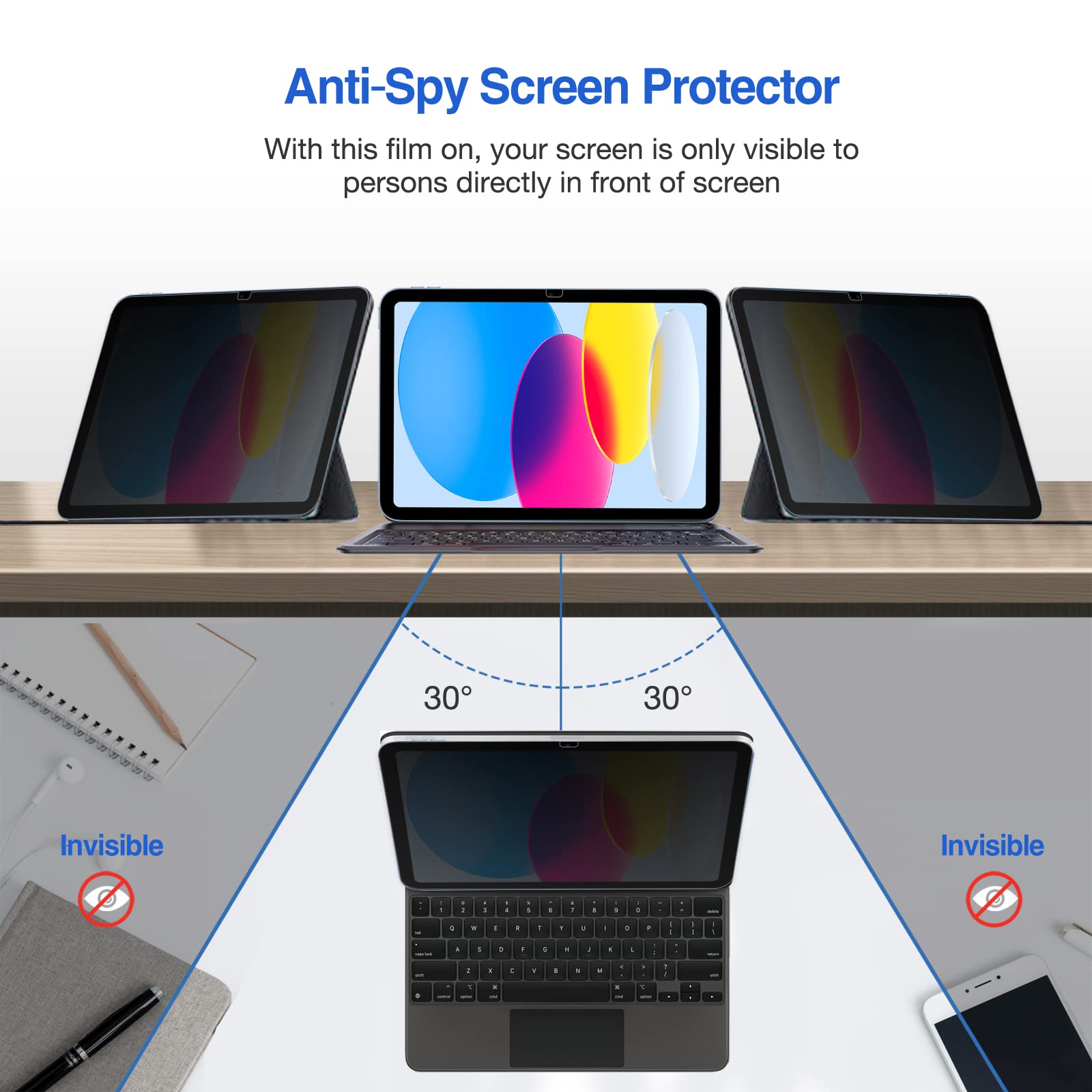 ProCase 1 Pack Privacy Screen Protector for iPad 10th Generation 10.9 Inch 2022 Model, Anti-Spy Tempered Glass Film for iPad 10 gen 10.9"