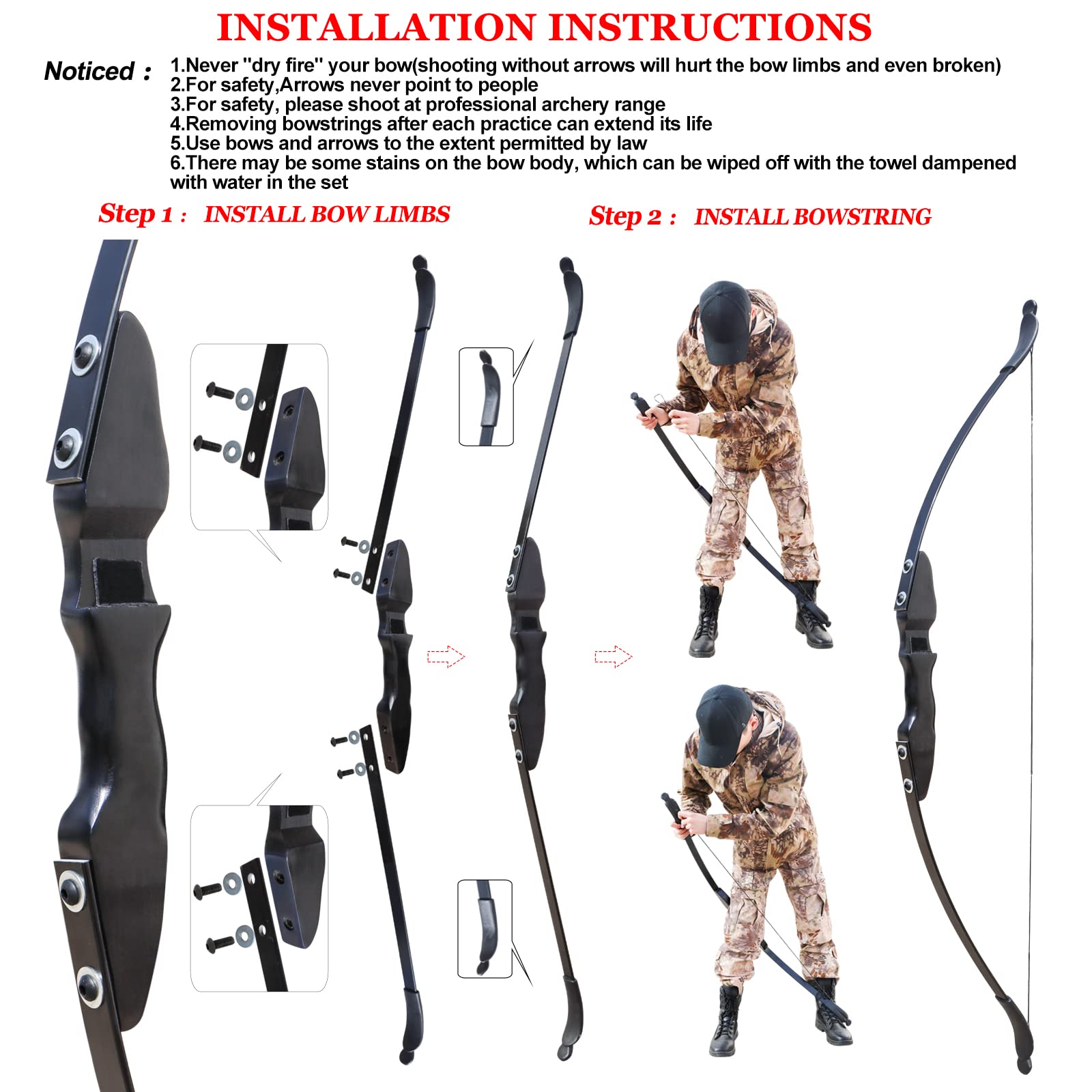 LDNUSSGEX Recurve Bow and Arrow Set for Adults Beginner, 52'' Traditional Wooden Bow, 30LB/40LBS Right Hand Archery Long Bows for Outdoor Training Target Practice Gift Backyard Game (Black 30lb)