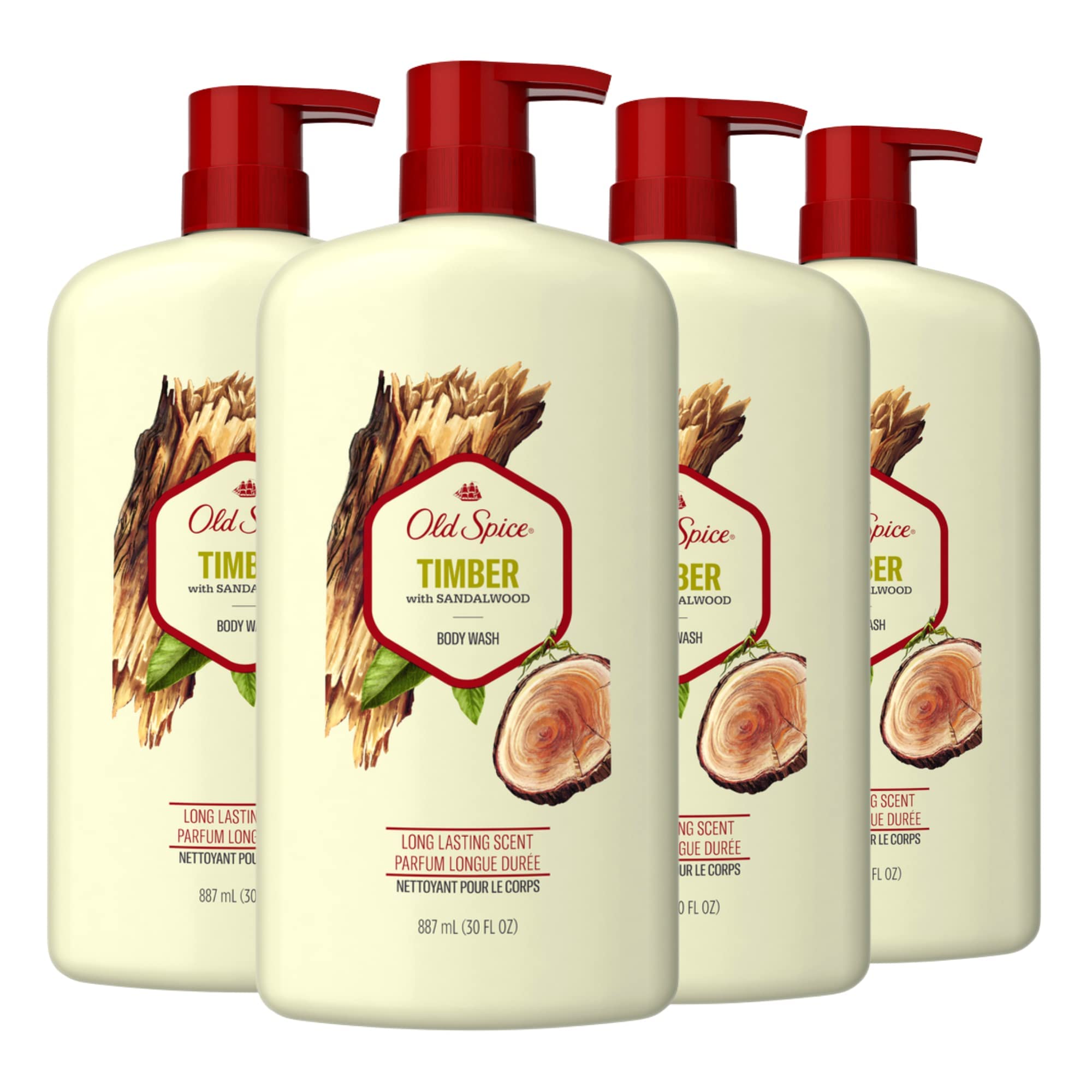 Old Spice Body Wash for Men, 24/7 Moisturization, 24/7 Shower Fresh with Long Lasting Scent, Gentle on Skin, Timber Scent, 30 fl oz (Pack of 4)