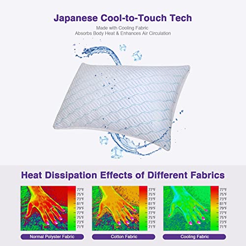 WISHSMILE Cooling Shredded Memory Foam Pillows for Sleeping Cool Cold Pillow Standard Size Set of 2 with Zipper, Adjustable Firmness to Hot, Side, Back and Stomach Sleepers, 2 Pack, 20x26