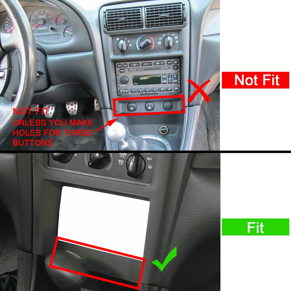 Kojem Double Din Dash Kit Compatible with 1994-2002 Ford Mustang Radio Stereo Install Bezel